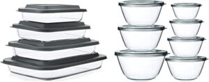 mcirco 8 pcs glass baking dish set with lids, 14 pcs glass mixing bowls set with lids, fridge, microwave, oven, dishwasher friendly, for cooking, baking