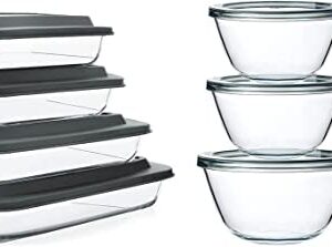 MCIRCO 8 Pcs Glass Baking Dish Set with Lids, 14 Pcs Glass Mixing Bowls Set with Lids, Fridge, Microwave, Oven, Dishwasher Friendly, For Cooking, Baking