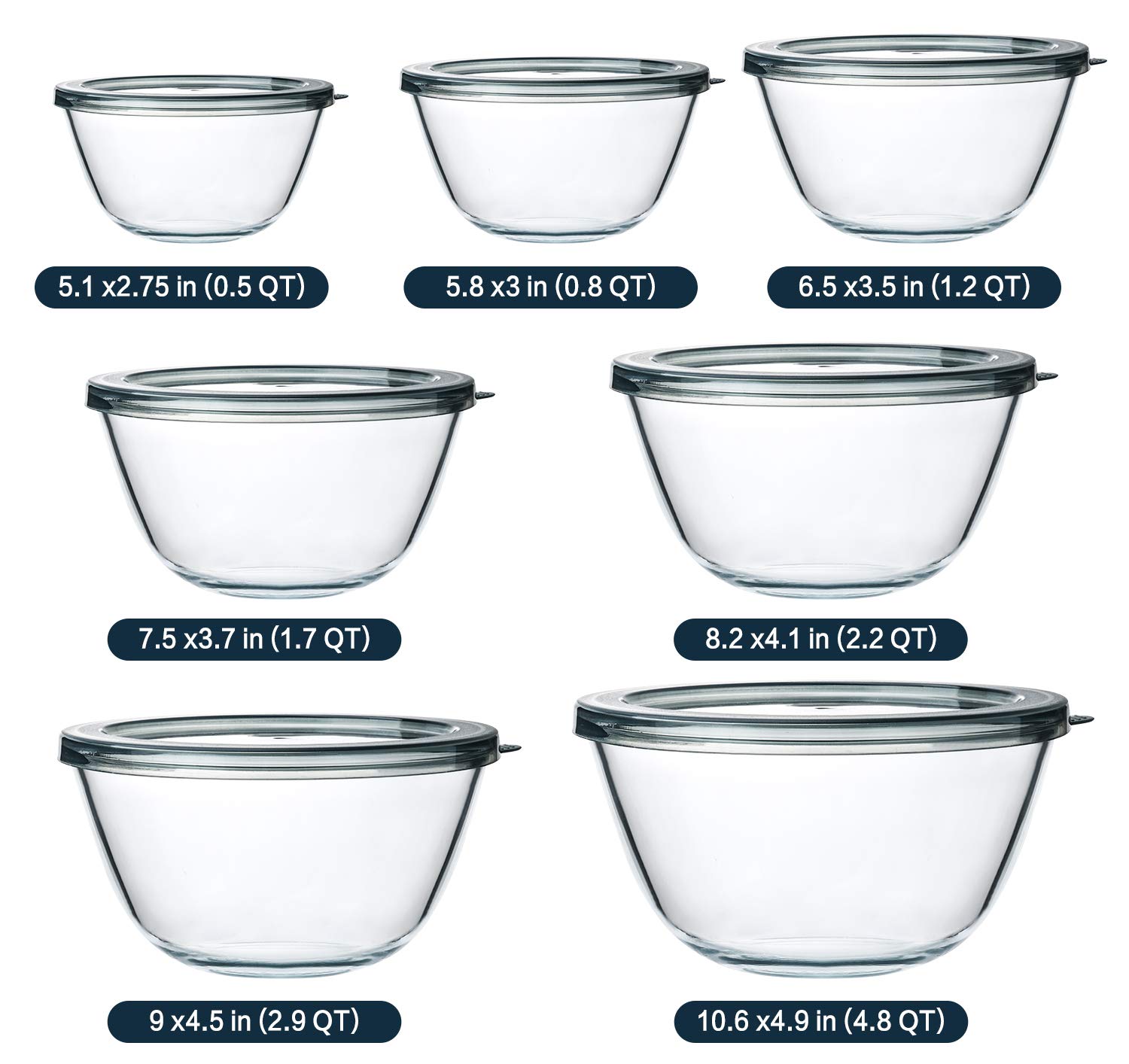 MCIRCO 8 Pcs Glass Baking Dish Set with Lids, 14 Pcs Glass Mixing Bowls Set with Lids, Fridge, Microwave, Oven, Dishwasher Friendly, For Cooking, Baking