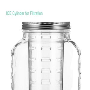 1 Gallon / 4000ml Clear Mason Jar With Lids, Airtight Glass Jars With Stainless Water Faucet and Ice Cylinder Perfect for Beer, Sun Tea, Coffee, Coke and Cold Drinks, 2 pack