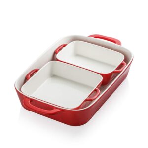 sweejar ceramic bakeware set, rectangular baking dish for cooking, kitchen, cake dinner, banquet and daily use, 12.8 x 8.9 inches porcelain baking pans (red)