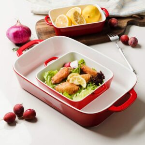 Sweejar Ceramic Bakeware Set, Rectangular Baking Dish for Cooking, Kitchen, Cake Dinner, Banquet and Daily Use, 12.8 x 8.9 Inches porcelain Baking Pans (Red)