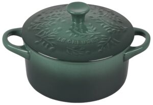 le creuset olive branch collection stoneware mini round cocotte, 24 oz., artichaut with embossed lid