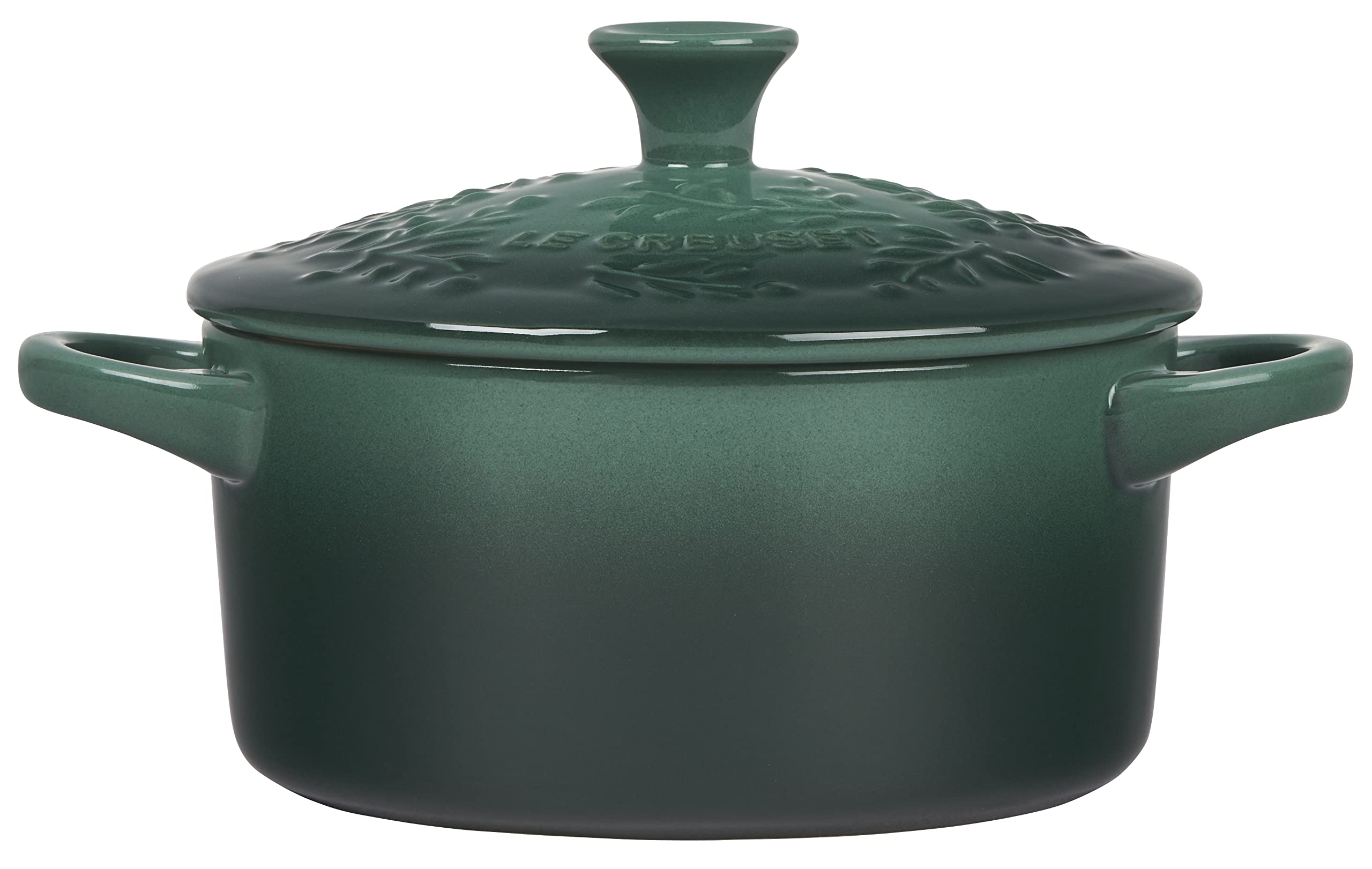 Le Creuset Olive Branch Collection Stoneware Mini Round Cocotte, 24 oz., Artichaut with Embossed Lid