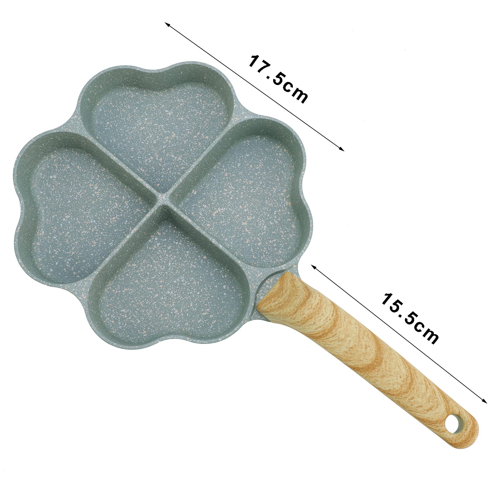 DAFEIKE Heart Pancake Pan Heart Shape Egg Pan Nonstick 4 Leaf Clover Egg Frying Pan Non Stick Aluminum Heart Egg Skillet, Green