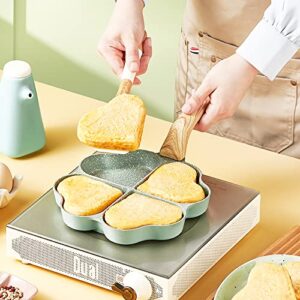 DAFEIKE Heart Pancake Pan Heart Shape Egg Pan Nonstick 4 Leaf Clover Egg Frying Pan Non Stick Aluminum Heart Egg Skillet, Green