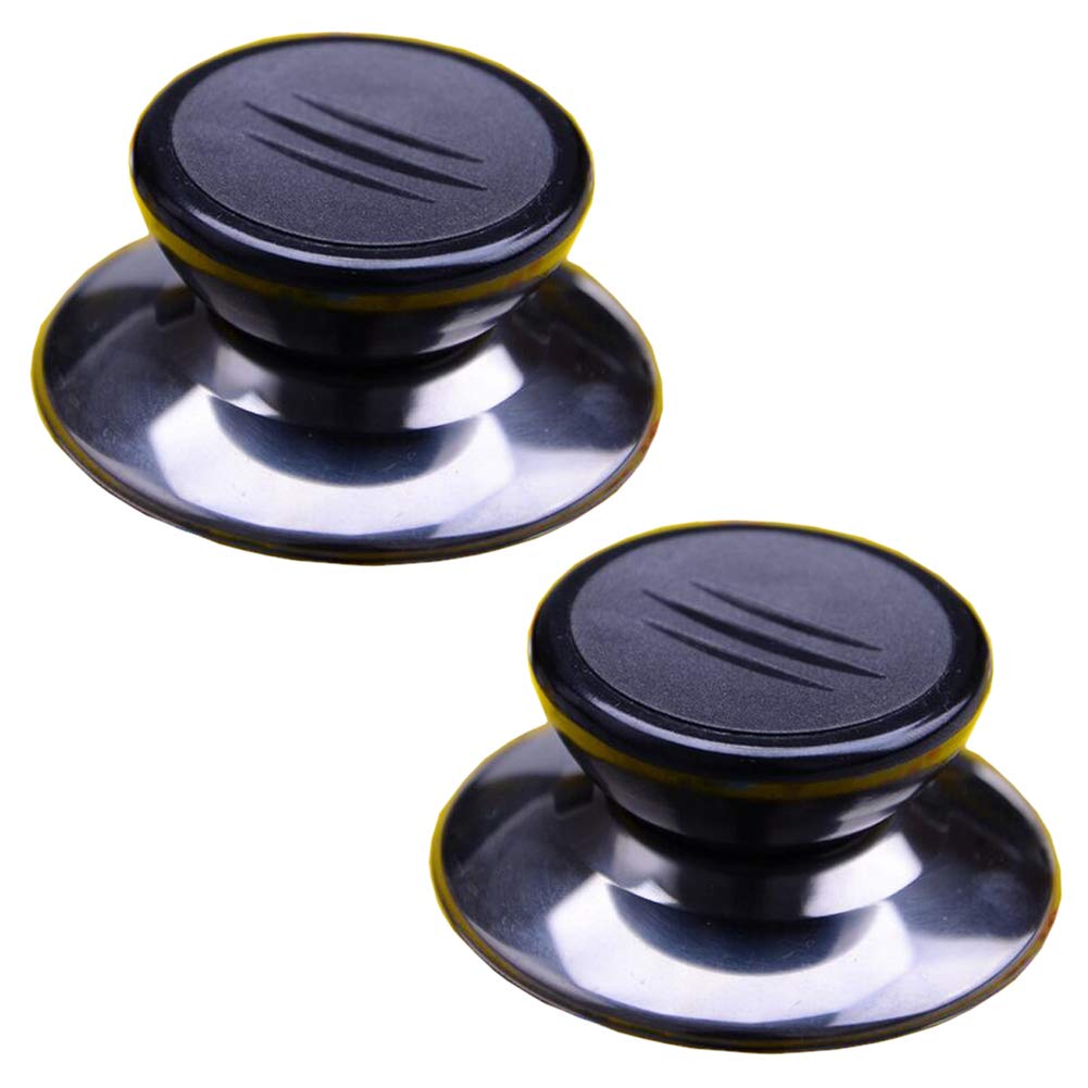 2 Sets Universal Pot Lid Cover Knob Handle Cookware Universal Replacement Pot Grip Knob Cap 2.7" Stainless Steel Base, Black+Silver