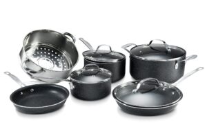 granitestone original 10 piece nonstick cookware set, scratch-resistant, granite-coated, dishwasher and oven-safe kitchenware, pfoa-free pots and pans as seen on tv