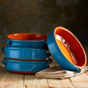 Mediterranean Blue Terra Cotta Cazuelas, Round - 8 Inch (4 Dishes)