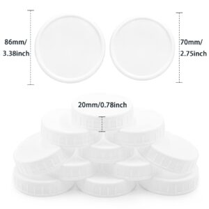 12 Wide Mouth Plastic Mason Jar Lids and 12 Regular Mouth White Canning Lids with Silicone Seals Rings Fits Ball/Kerr Jars, Leak-Proof & Anti-Scratch Surface, 24 Pack