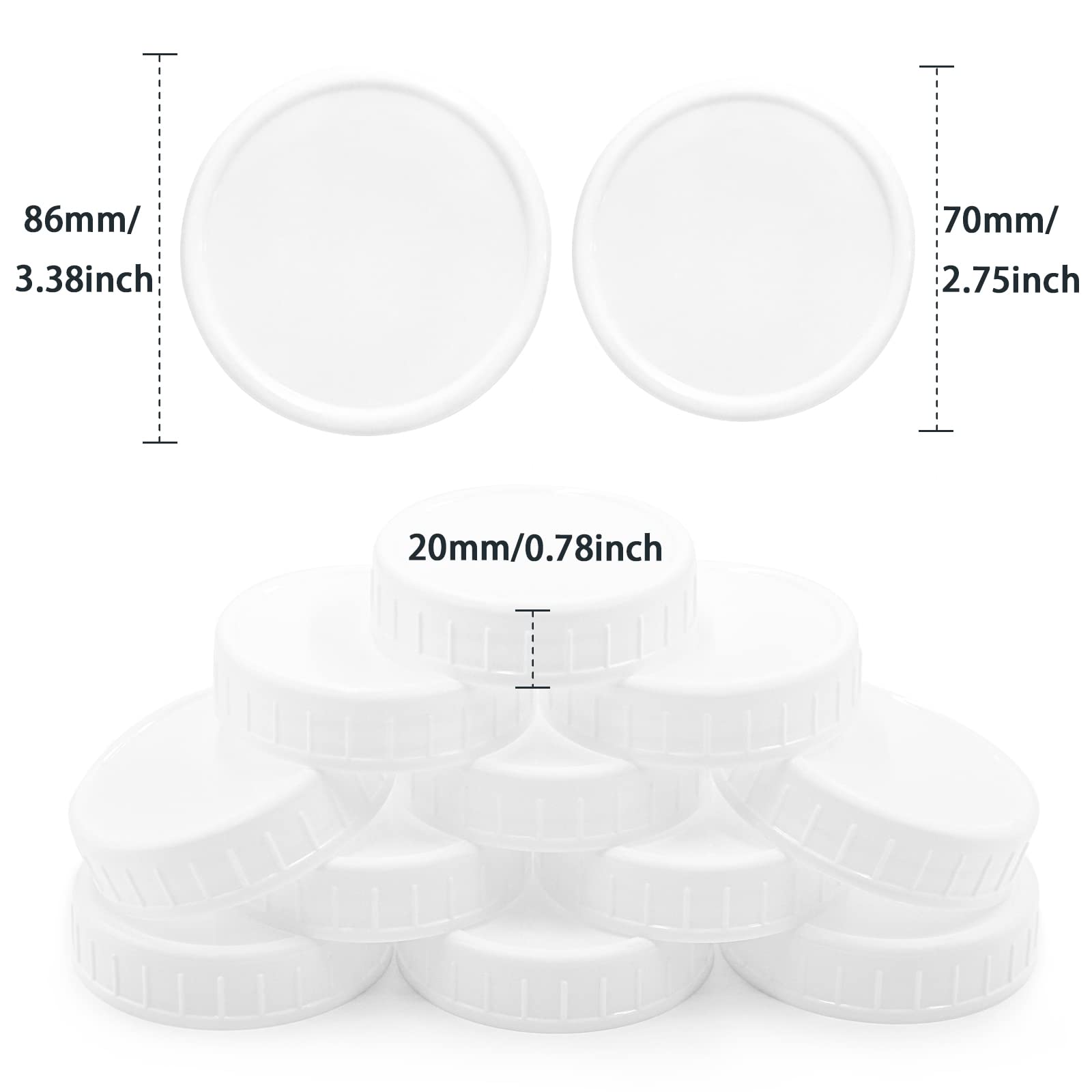 12 Wide Mouth Plastic Mason Jar Lids and 12 Regular Mouth White Canning Lids with Silicone Seals Rings Fits Ball/Kerr Jars, Leak-Proof & Anti-Scratch Surface, 24 Pack