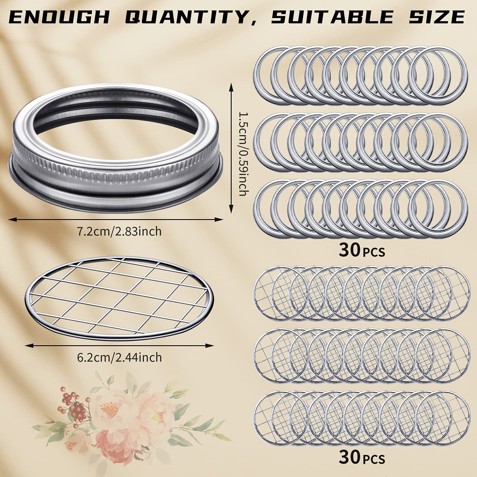 30 Pieces Mason Flower Jar Lid Mason Jar Lids with Straw Hole Stainless Steel Flower Insert Lid Insert Mason Grid Organizer Lid Decorative Flower Organizer Lid for Regular Mouth