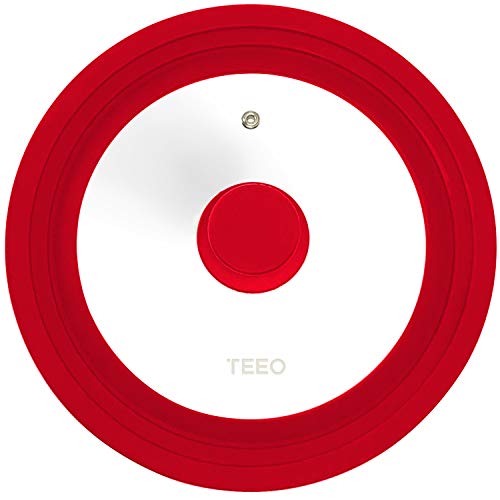 Teeo - Universal Pot Lid - Pan Cover for Frying - Drop Lid - Silicone Lids 8 - Tempered Glass Silicone Rim Cool Touch Handle Steam Vent Dishwasher Safe Skillet Multi-sized Lid (8/8.5/9.5 inches, Red)