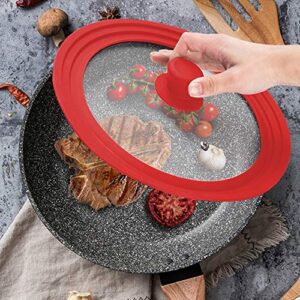 Teeo - Universal Pot Lid - Pan Cover for Frying - Drop Lid - Silicone Lids 8 - Tempered Glass Silicone Rim Cool Touch Handle Steam Vent Dishwasher Safe Skillet Multi-sized Lid (8/8.5/9.5 inches, Red)