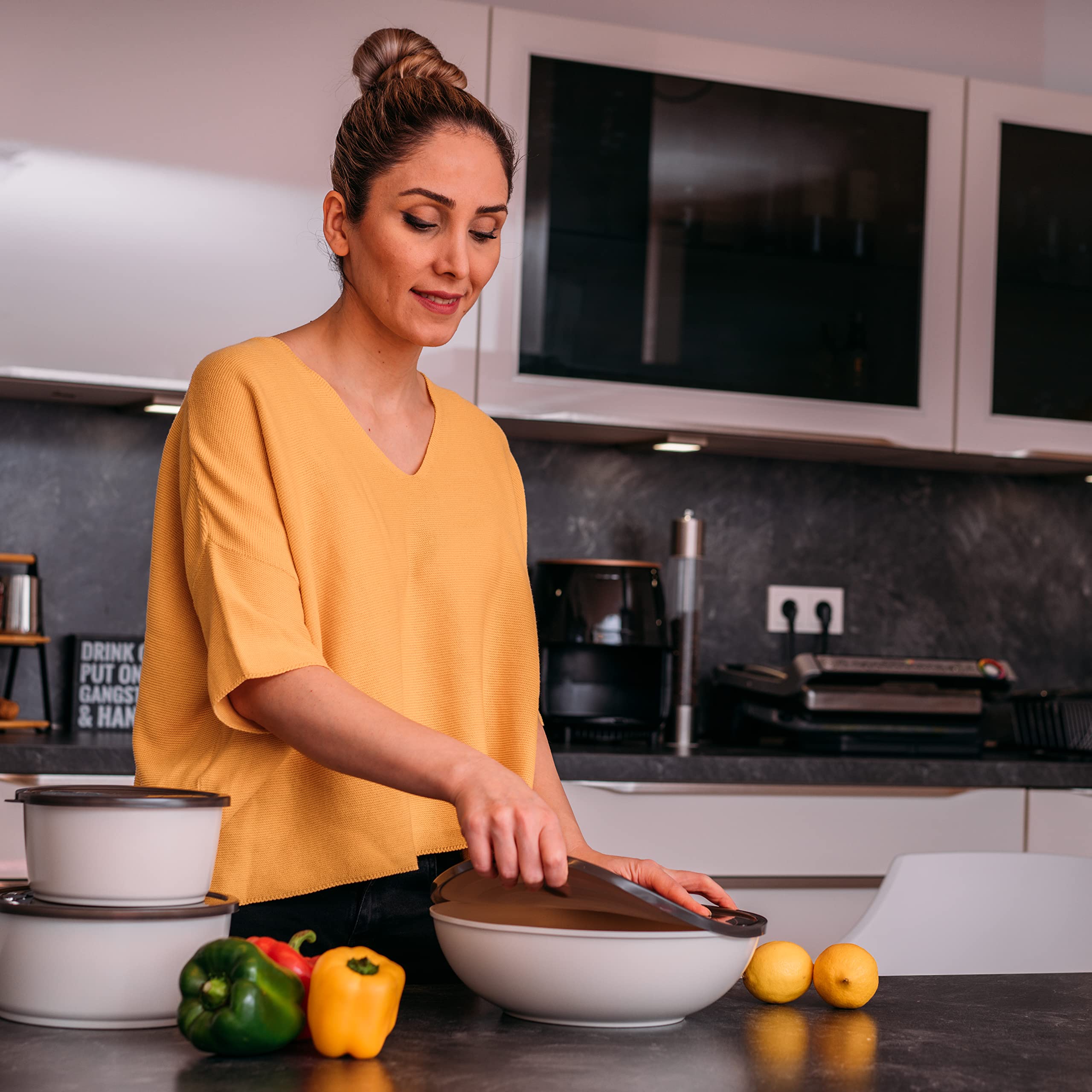 GK Steel Ceramic Detachable Pots and Pans Set - Ceramic Pots and Pans with Titanium Diamond Coating, Oven and Induction Safe(Warm White-3 Piece)