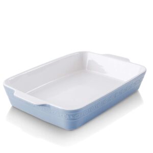 koov individual lasagne pan deep, rectangular 9x13 baking dish, ceramic baking dish, bakeware for tapas, roasting, casserole dish for oven, (haze blue)