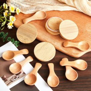 20 Pcs Yogurt Jar Lids with Small Spoons Bamboo Jar Lids Set with Silicone Sealing Rings Wooden Spoons for Jars Wooden Mason Jar Lids Compatible with Oui Yogurt Wood Cookie Glass Storage Lids