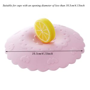 AKOAK 4 Pcs Lovely Fruit Lace Pattern Silicone Cup Lid, Creative Sealing Leakproof Glass Cup Lid Coffee Cup Suction Lid