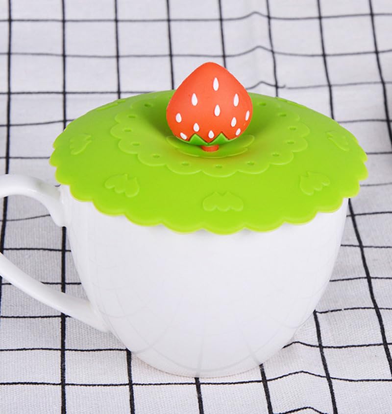 AKOAK 4 Pcs Lovely Fruit Lace Pattern Silicone Cup Lid, Creative Sealing Leakproof Glass Cup Lid Coffee Cup Suction Lid