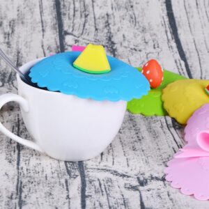 AKOAK 4 Pcs Lovely Fruit Lace Pattern Silicone Cup Lid, Creative Sealing Leakproof Glass Cup Lid Coffee Cup Suction Lid