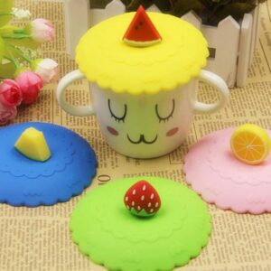 AKOAK 4 Pcs Lovely Fruit Lace Pattern Silicone Cup Lid, Creative Sealing Leakproof Glass Cup Lid Coffee Cup Suction Lid