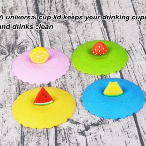 AKOAK 4 Pcs Lovely Fruit Lace Pattern Silicone Cup Lid, Creative Sealing Leakproof Glass Cup Lid Coffee Cup Suction Lid