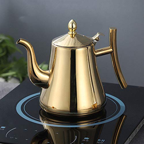 1L/1.5L Stainless Steel Water Kettle TeaPot Thicker With Filter Hotel Tea Pot Coffee Pot Induction Cooker Tea Kettle Gold Silver (1L gold)