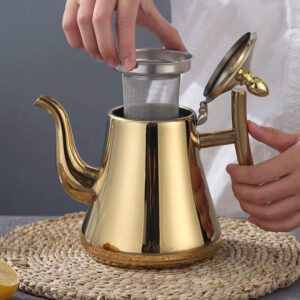 1L/1.5L Stainless Steel Water Kettle TeaPot Thicker With Filter Hotel Tea Pot Coffee Pot Induction Cooker Tea Kettle Gold Silver (1L gold)