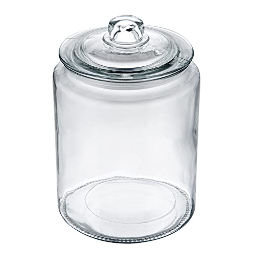 Restaurantware Vetri 1.6 Gallon Glass Storage Jar 1 Dishwashable Glass Cookie Jar - Airtight Seal Wide Opening Clear Glass Candy Jar Knob Handle Lid For Kitchen Laundry Or Storage