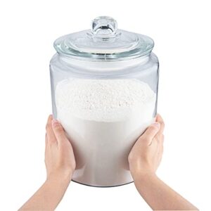 Restaurantware Vetri 1.6 Gallon Glass Storage Jar 1 Dishwashable Glass Cookie Jar - Airtight Seal Wide Opening Clear Glass Candy Jar Knob Handle Lid For Kitchen Laundry Or Storage