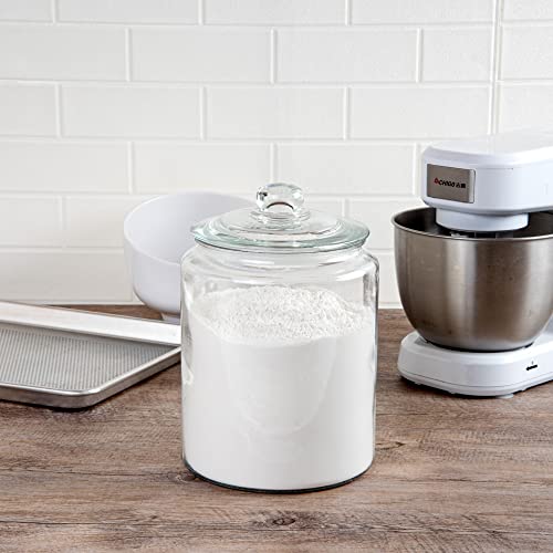 Restaurantware Vetri 1.6 Gallon Glass Storage Jar 1 Dishwashable Glass Cookie Jar - Airtight Seal Wide Opening Clear Glass Candy Jar Knob Handle Lid For Kitchen Laundry Or Storage