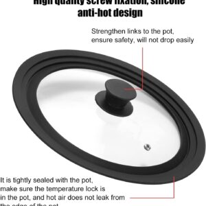 Universal Lid for Pots, Pans and Skillets - Tempered Glass with Heat Resistant Silicone Rim and Heat Resistant Handle Fits 10", 11" and 12" Diameter Cookware, Black