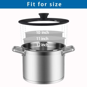 Universal Lid for Pots, Pans and Skillets - Tempered Glass with Heat Resistant Silicone Rim and Heat Resistant Handle Fits 10", 11" and 12" Diameter Cookware, Black