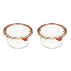 weck canning jars medium bowl 565-15.2 fl. oz weck mold jar made of transparent glass - eco-friendly canning jar - food storage container with airtight lid - 2 jars with glass lids