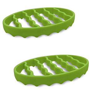 silicone roasting rack for baking canning cooking steaming, crock pot pressure cooking rack for 6 qt 8-quart slow cookers, oval-green-2set