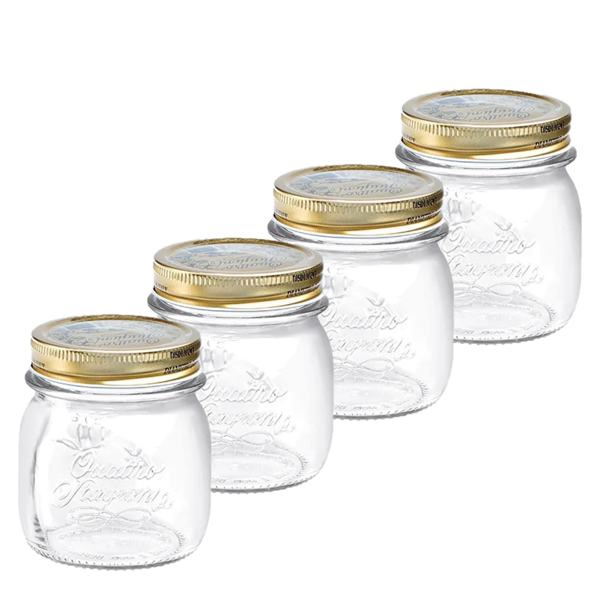 Bormioli Rocco Quattro Stagioni set of 4 Clear Airtight Mason Jars, 8.5 Oz. Made from BPA Free Durable Glass, Made In Italy.