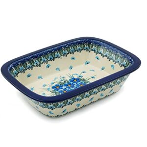 polish pottery rectangular baker 10-inch forget me not made by ceramika artystyczna