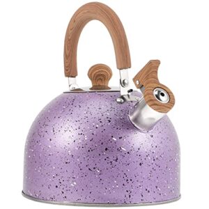 luxshiny stovetop tea kettle whistling teapot stainless steel water kettle with wood handle locking spout cover camping serving kettle for gas induction electric stovetops 2l- purple