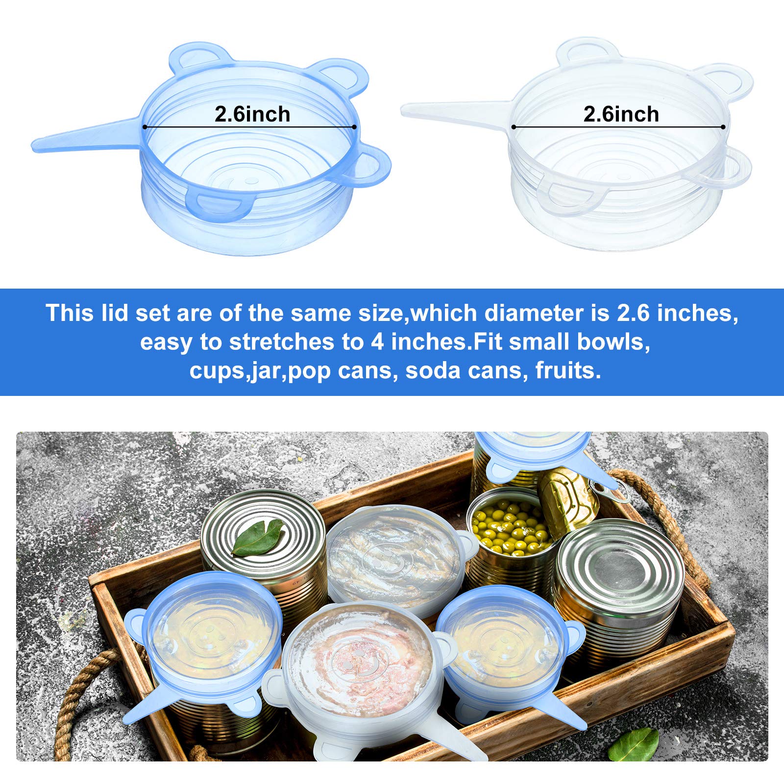 24 Pieces Silicone Stretch Can Lids Reusable Expandable Jar Lid Soda Beer Cans Round Elastic Container Lids Food Storage Covers for Mug Cup Small Bowl Fruits Vegetables Storage