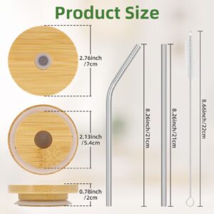 Mason Jar Lids - 12 Pack Mason Lids - Bamboo Wood with Silicone Sealing Rings for Regular Mouth Mason Jar Drinking Straw Lids with 12 Stainless Steel Straws