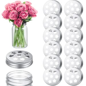 12 pcs mason flower jar holder lid metal flower lid insert mason grid flower organizer lid insert for regular mouth mason canning jars (12 pcs)