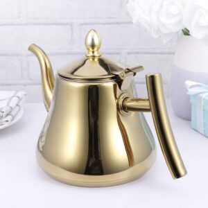 Cabilock 1L Stainless Steel Tea Pot with Removable Infuser Coffee Water Small Kettle Filter Set for Stovetop Induction Stove Top (Golden)