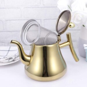 Cabilock 1L Stainless Steel Tea Pot with Removable Infuser Coffee Water Small Kettle Filter Set for Stovetop Induction Stove Top (Golden)