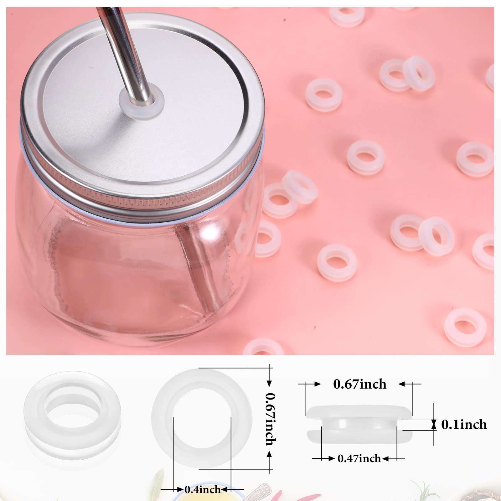 Wesiti 50 Pcs Silicone Straw Hole Grommets for Mason Canning Jar Airlock Grommet Fermenter Lid Grommet Rubber Straw Grommets for Straws, Airlock Beer Wine Plastic Bucket Fermenter Lids, 8 mm