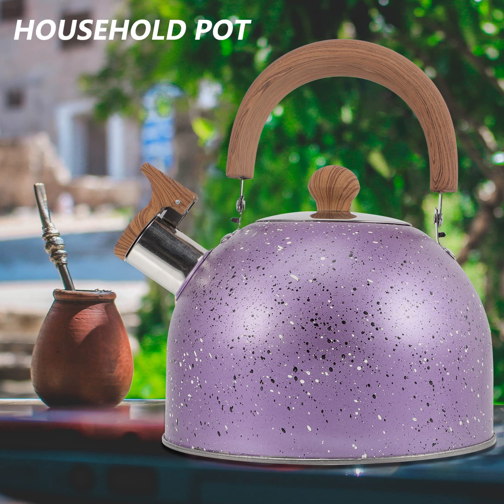 Hemoton Stovetop Tea Kettle Stainless Steel Whistling Teapot Water Kettle Stove Coffee Kettle with Cool Grip Ergonomic Handle for Boiling Water 2L Purple