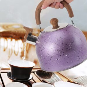 Hemoton Stovetop Tea Kettle Stainless Steel Whistling Teapot Water Kettle Stove Coffee Kettle with Cool Grip Ergonomic Handle for Boiling Water 2L Purple