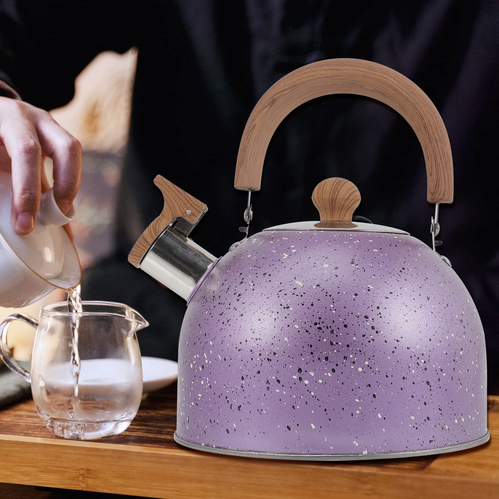 Hemoton Stovetop Tea Kettle Stainless Steel Whistling Teapot Water Kettle Stove Coffee Kettle with Cool Grip Ergonomic Handle for Boiling Water 2L Purple