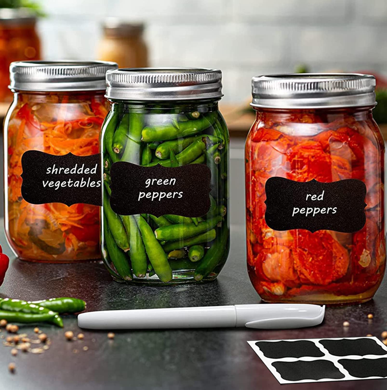 16oz Glass Mason Jars with lids Set of 12- wide mouth - Airtight Band + Marker & Labels - Canning Jars with Lids, Ideal for candle jars, Spice Jars, Wedding Favors, Meal Prep, Jelly Jar, Jam, Honey,