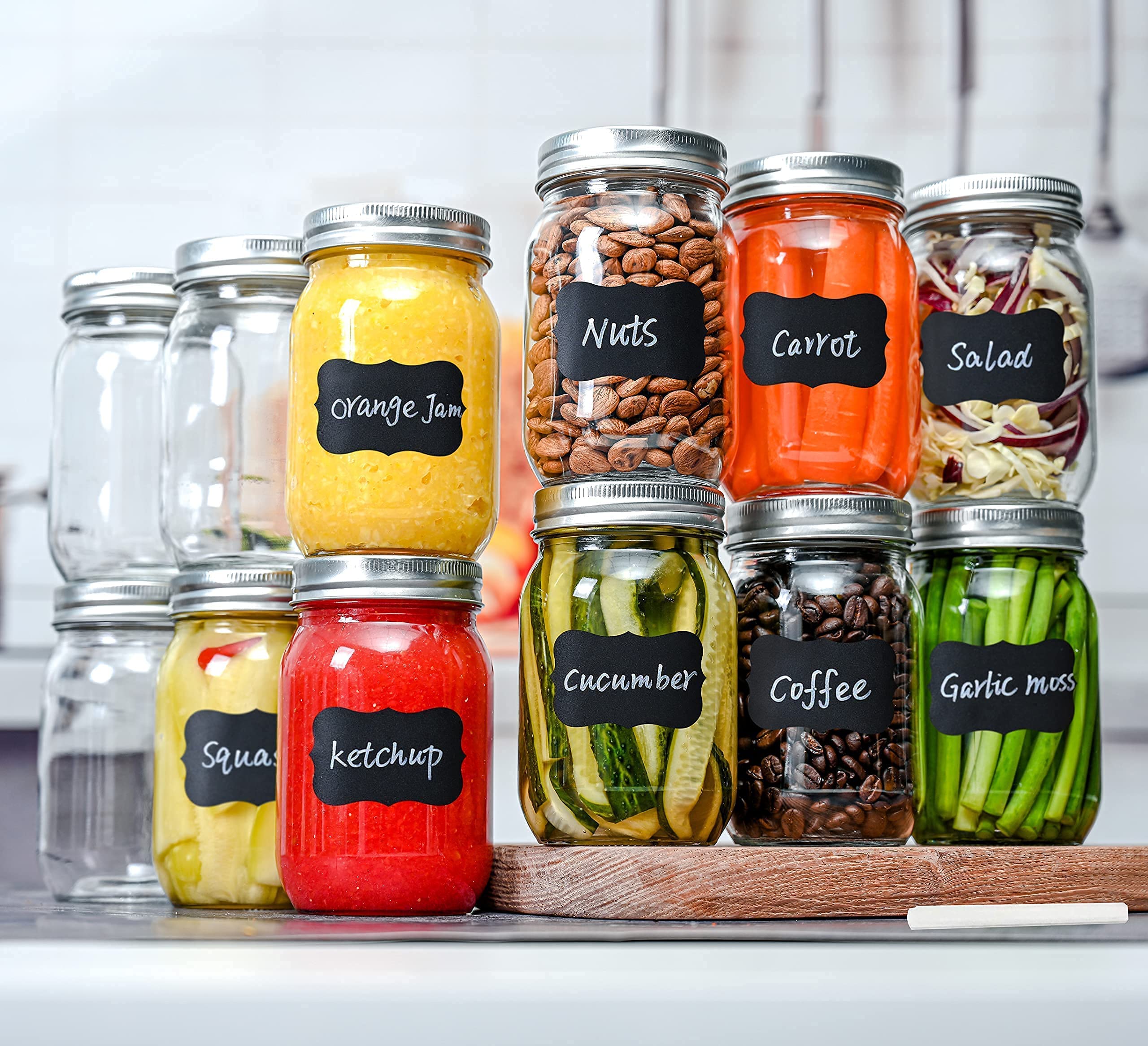 16oz Glass Mason Jars with lids Set of 12- wide mouth - Airtight Band + Marker & Labels - Canning Jars with Lids, Ideal for candle jars, Spice Jars, Wedding Favors, Meal Prep, Jelly Jar, Jam, Honey,