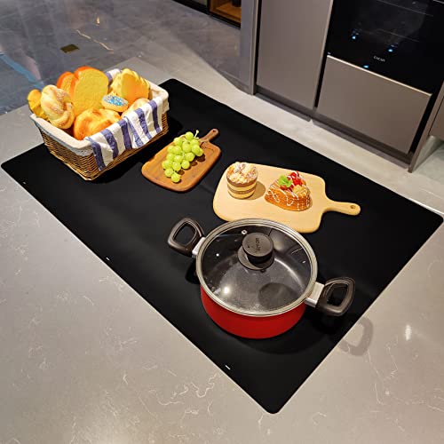 Glass Stove Top Cover Cooktop Protector for Electric Stove, 36 x 24 Inch Waterproof Heat Resistant Mat for Kitchen Counter Stovetop, Washer Dryer, Ceramic Stove, Flat Top Stove (Black)